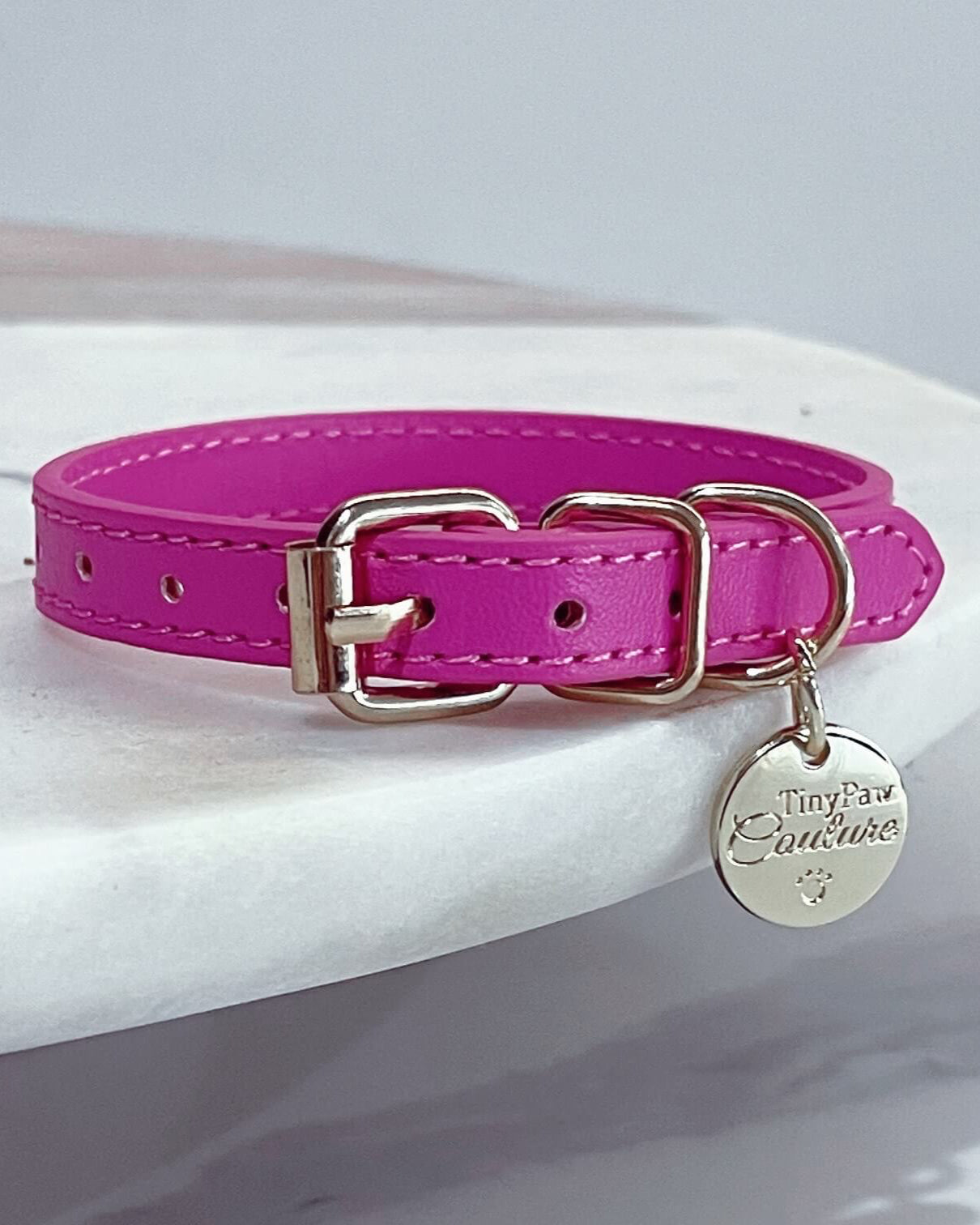 Little Luxe Leather Collar Bright Pink – tinypawcouture